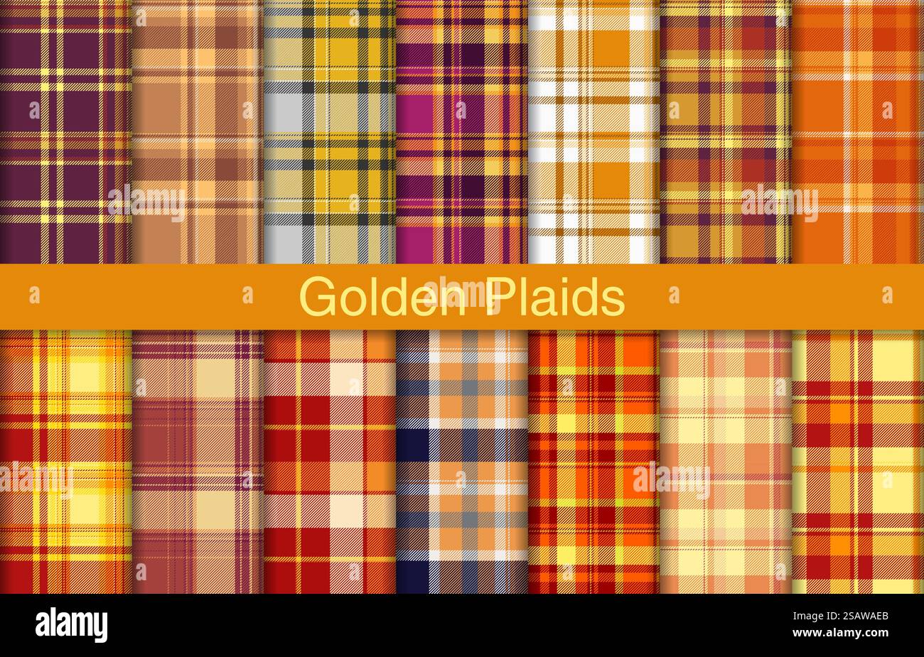 Golden plaid collection, textile design, checkered fabric pattern for ...