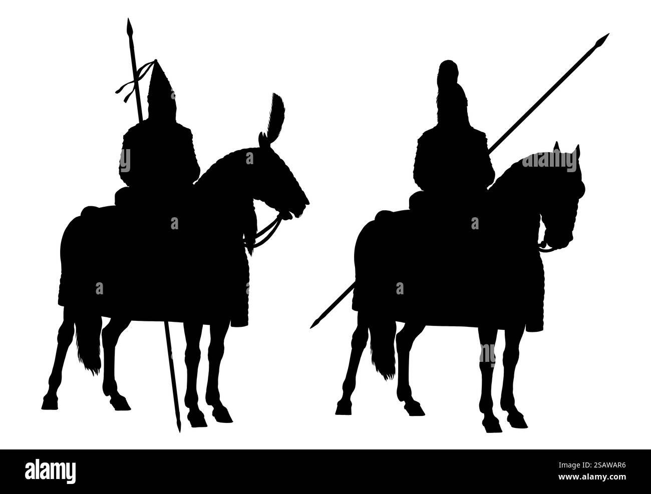 Handmade historical silhouette drawing of mounted warrior. Armoured ...