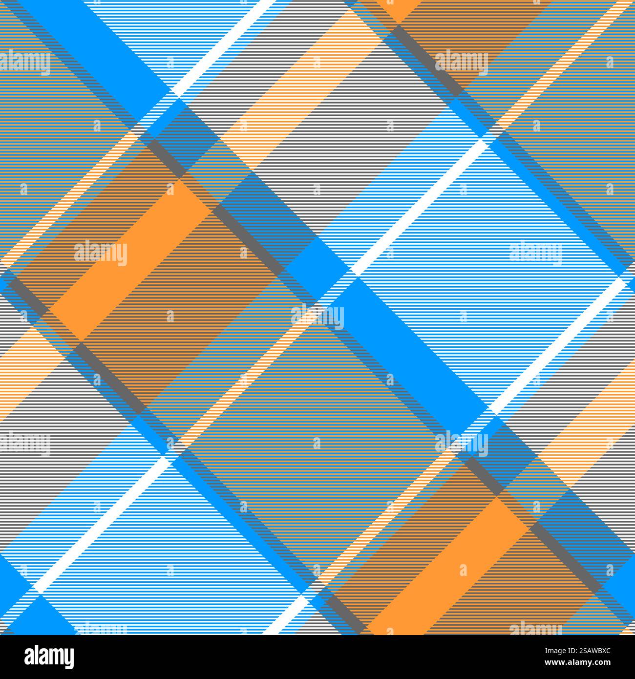 Orange blue gray check plaid seamless pattern. Vector illustration ...