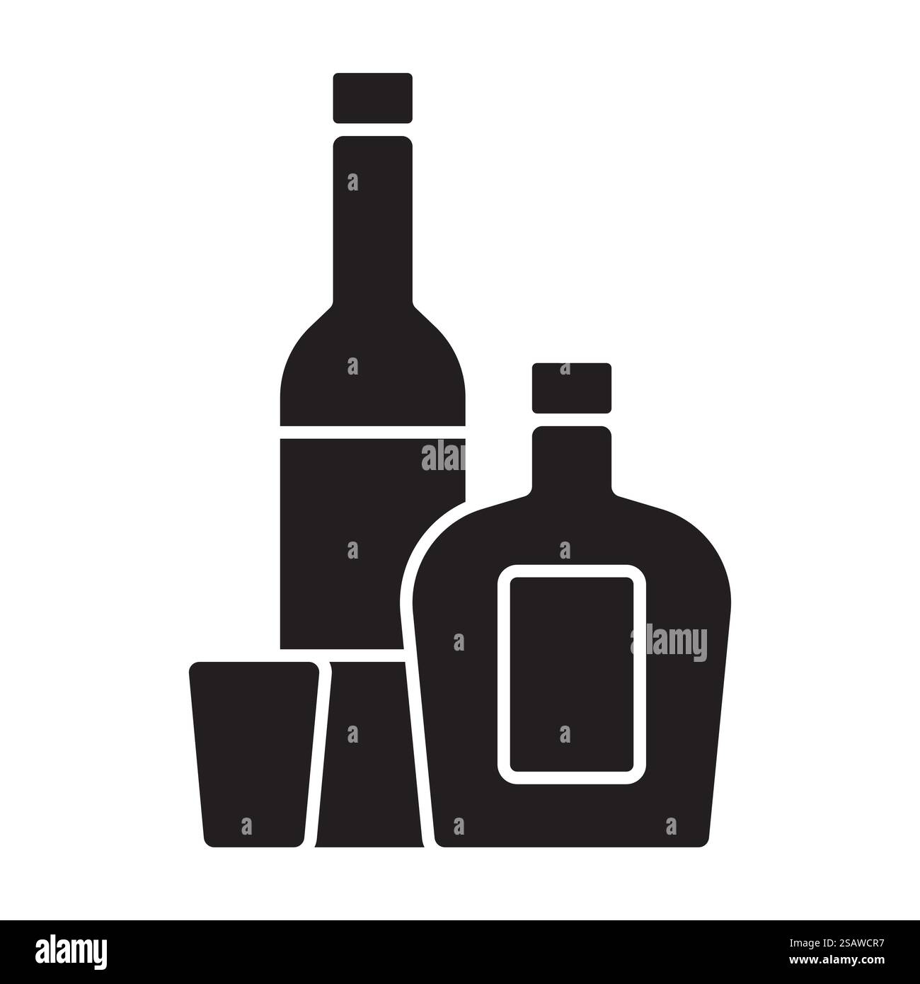 Alcohol strong drinks wine glass black white isolated silhouette ...