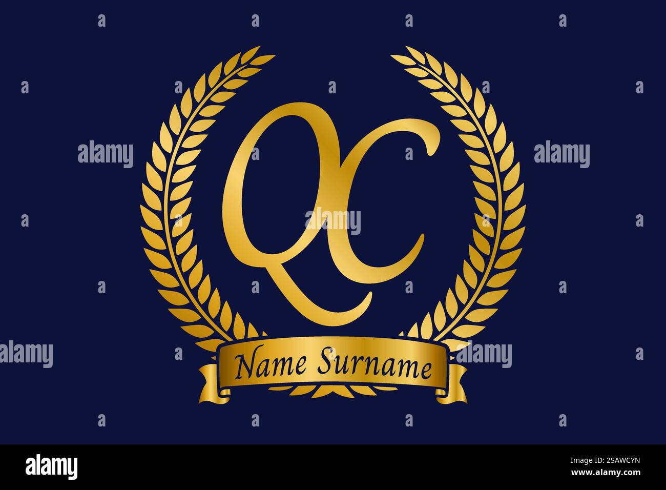Initial letter Q and C, QC monogram logo design with laurel wreath ...