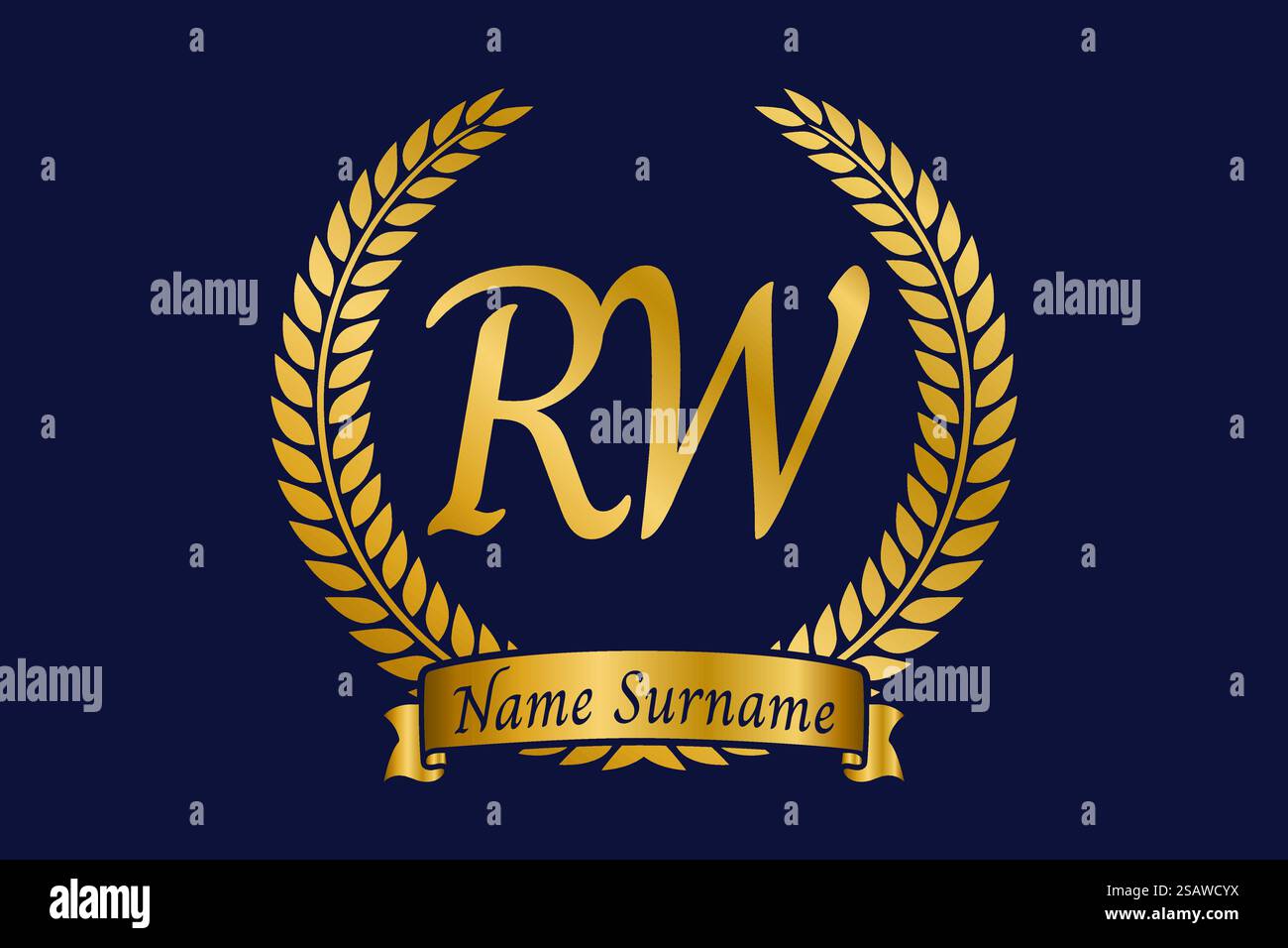 Initial letter R and W, RW monogram logo design with laurel wreath ...