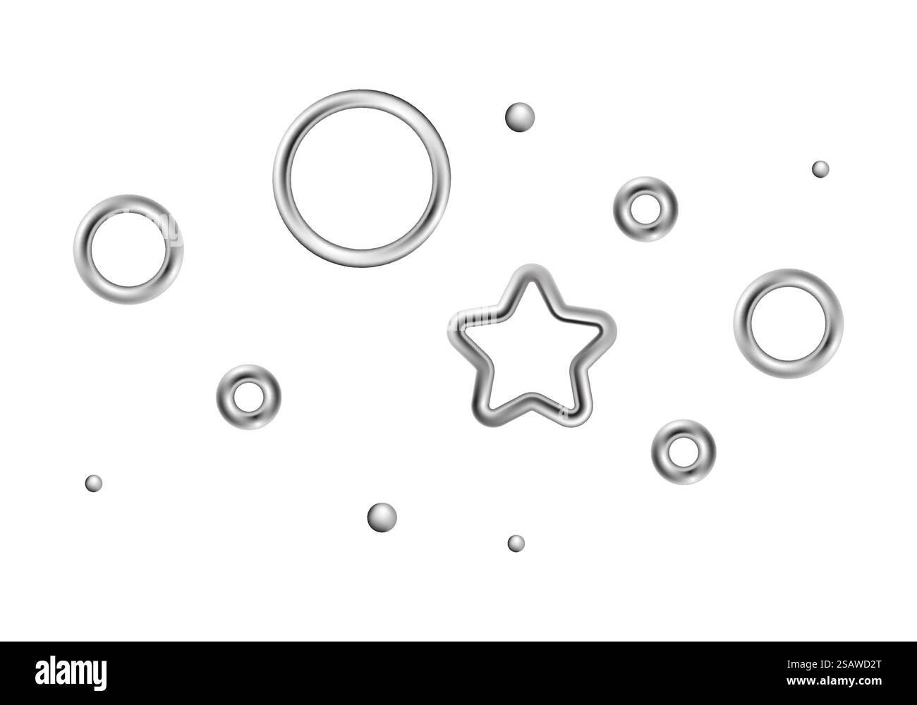 Chrome decorations metallic star circles design elements. Vector ...