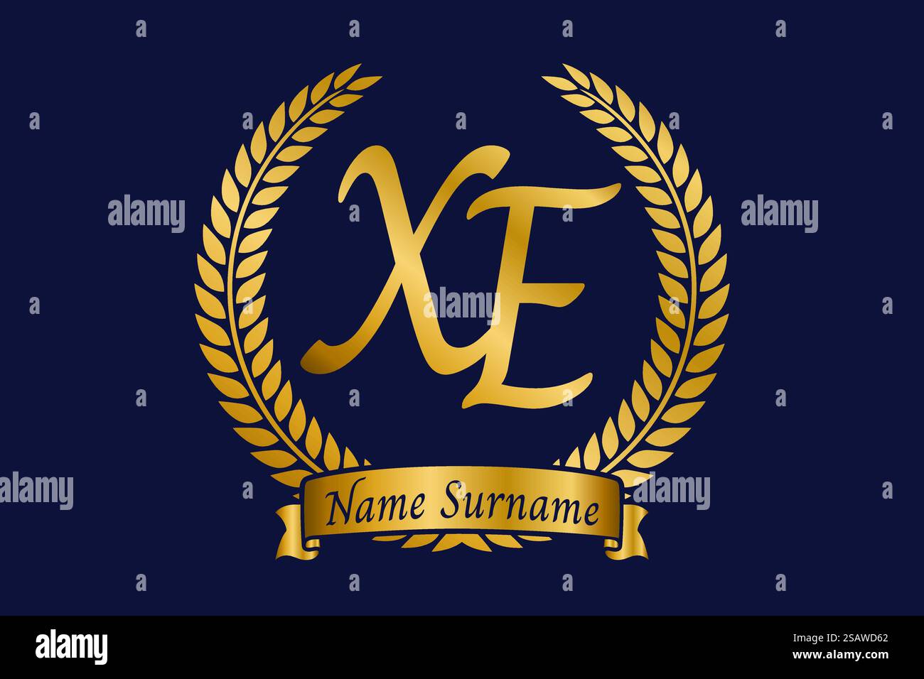 Initial letter X and E, XE monogram logo design with laurel wreath ...