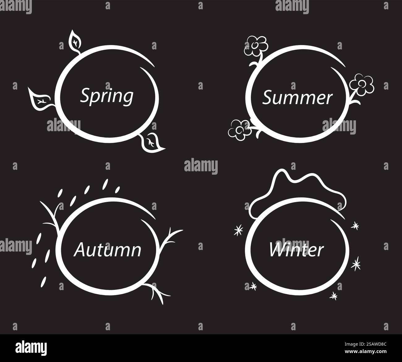 Seasons frames nature chalk and black board set design elements. Vector ...