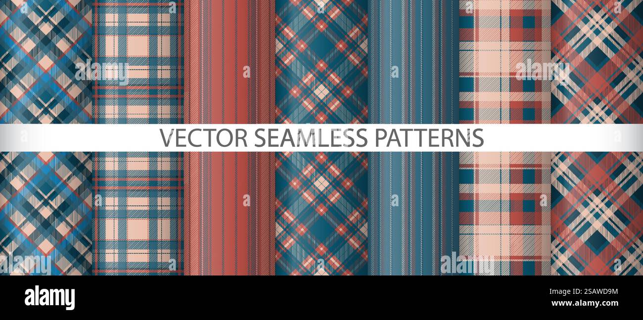 Set fabric tartan vector. Seamless check texture. Textile plaid ...