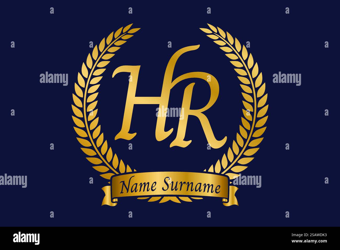 Initial letter H and R, HR monogram logo design with laurel wreath ...