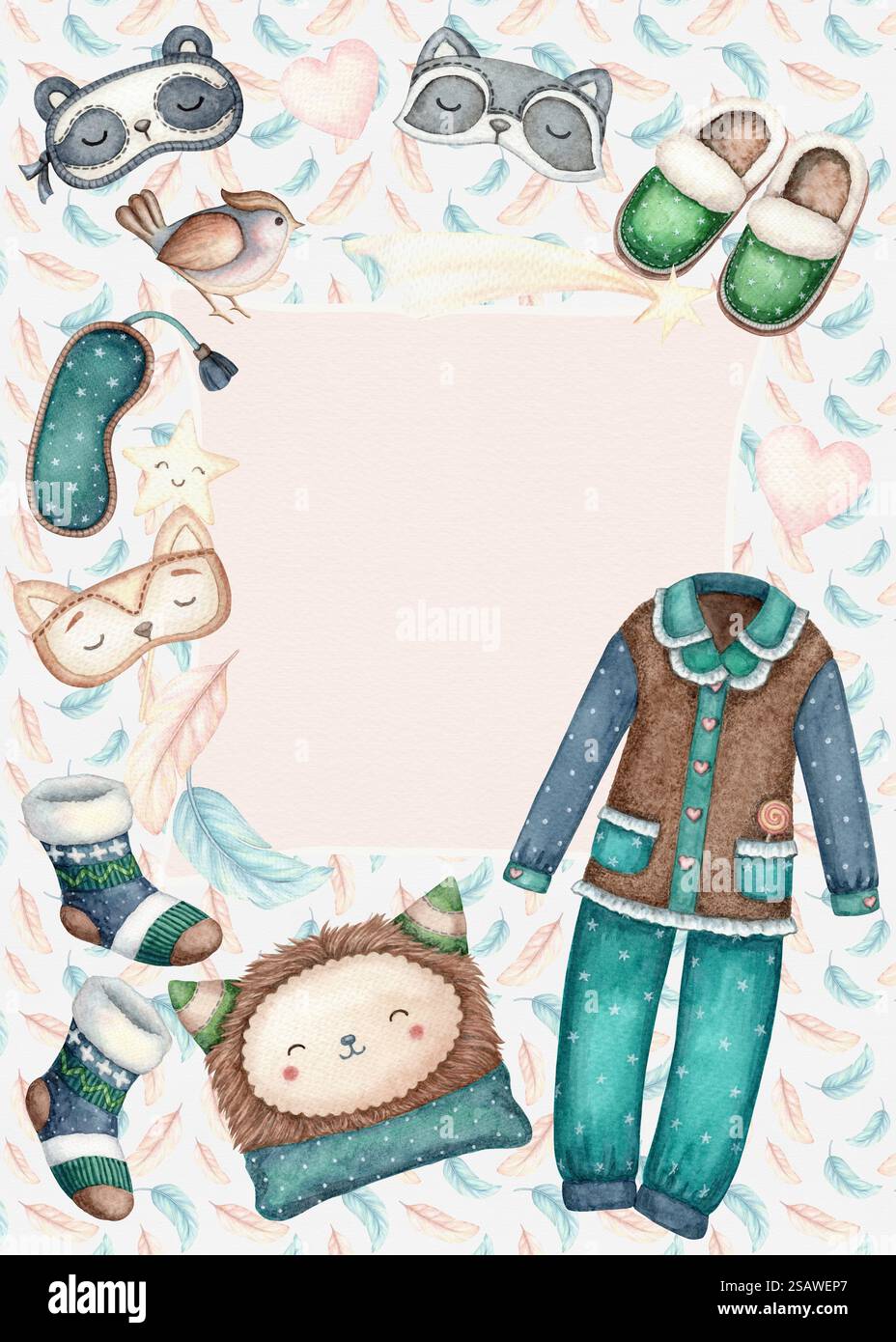 Pajama party vertical card background with nightwear slippers and sleep ...