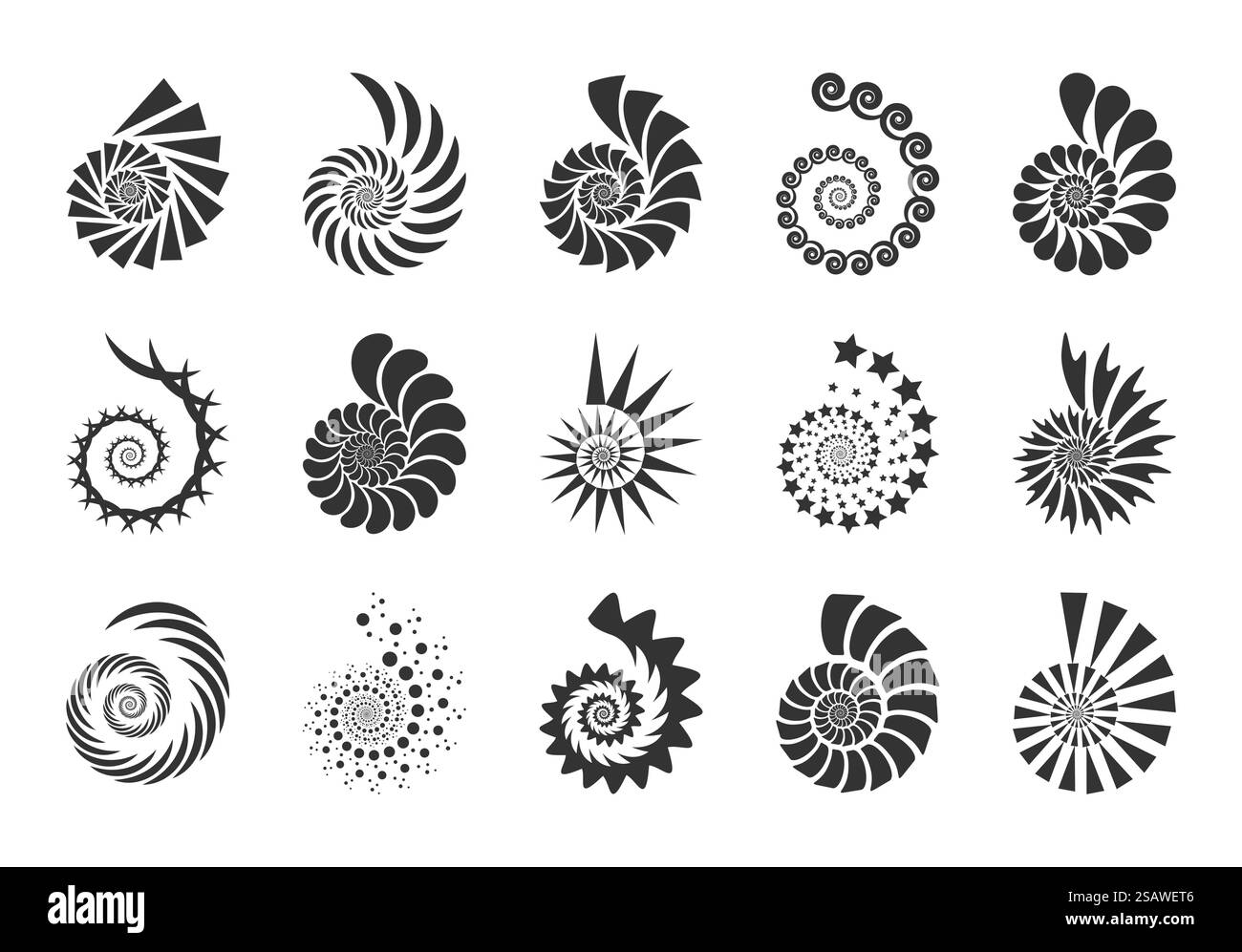 Spiral vector design elements. Abstract lines black and white. Swirl ...