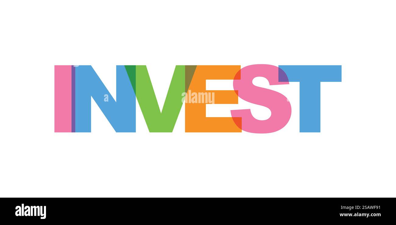 Invest business card text. Modern lettering poster. Color word art ...