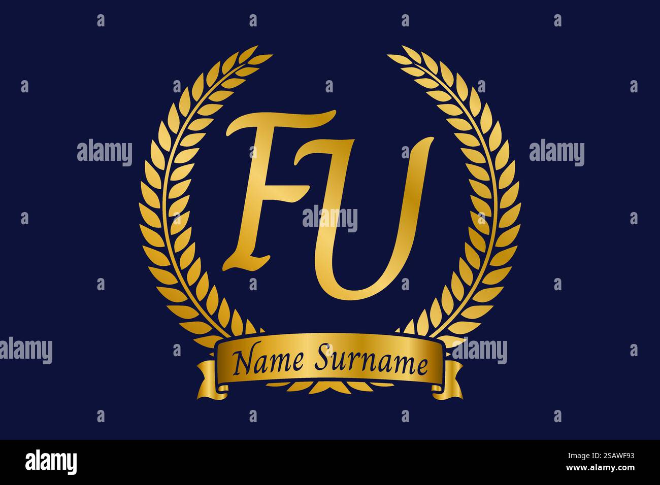 Initial letter F and U, FU monogram logo design with laurel wreath ...