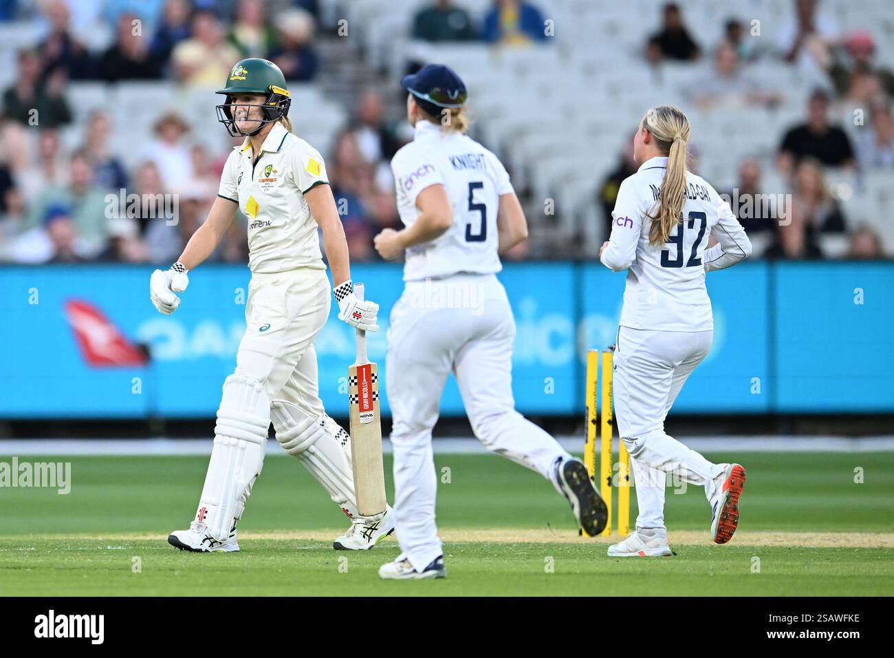 Annabel Sutherland of Australia exits the field after being dismissed ...