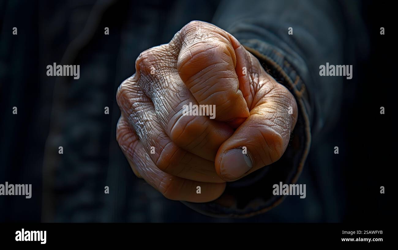 This close-up image captures a pair of hands with fingers tightly ...