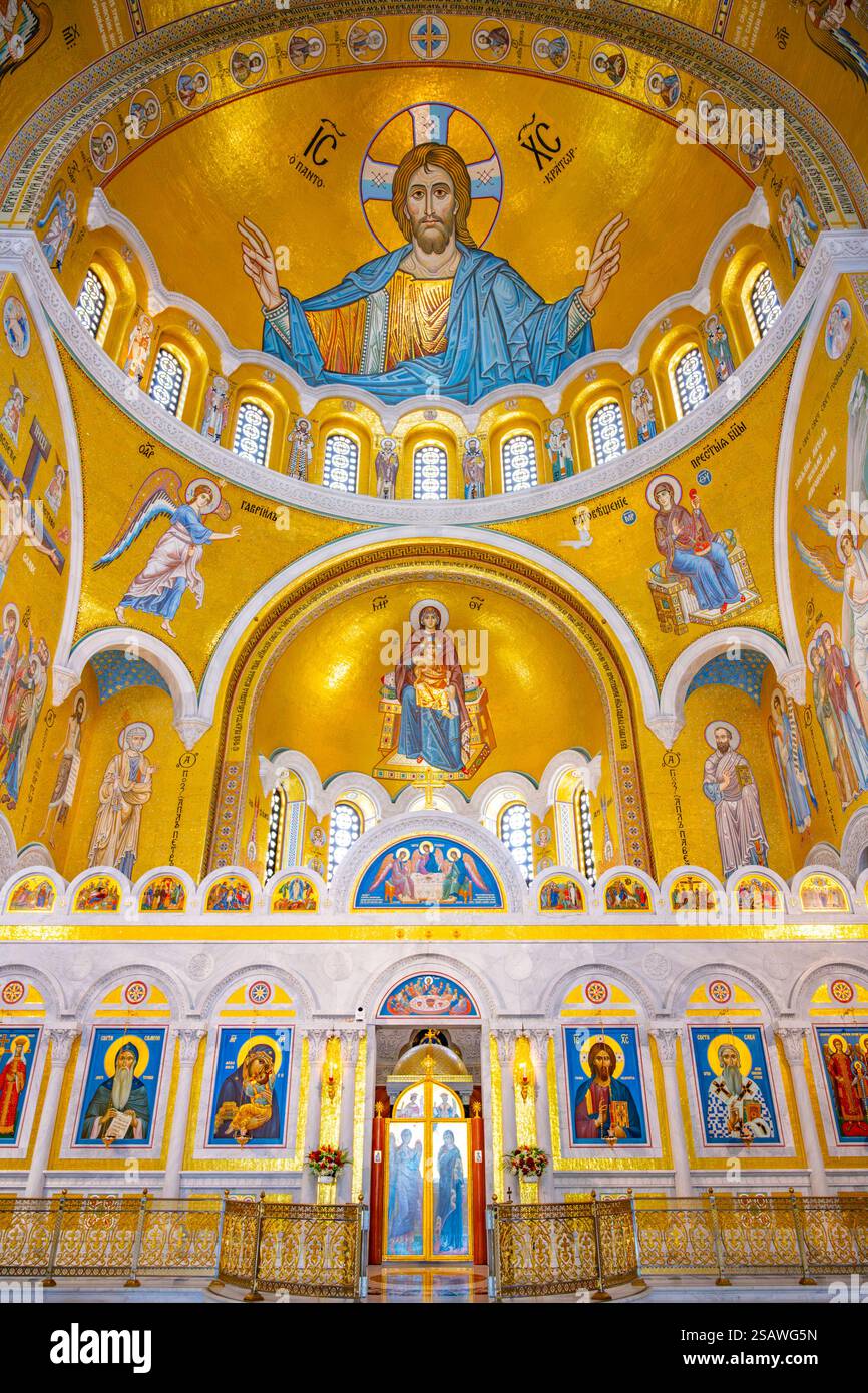 Stunning details of the Church of Saint Sava showcase golden domes, intricate frescoes, and ...