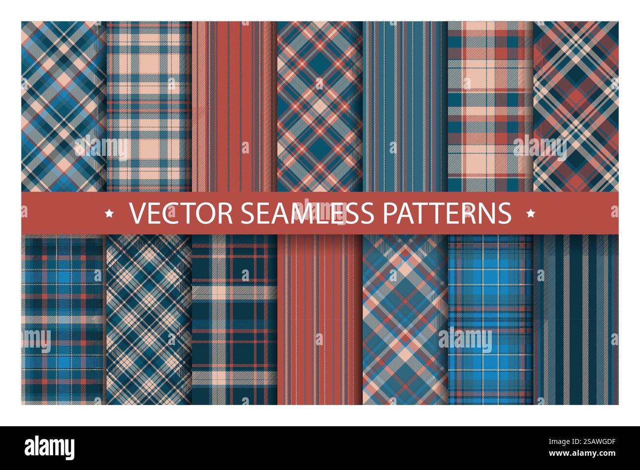Tartan set pattern seamless plaid vector. Geometric background fabric ...