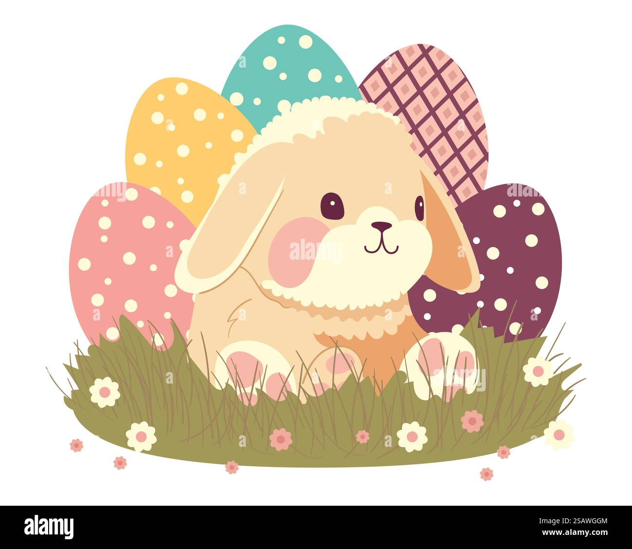 Cute Easter bunny with an egg. Festive spring clipart or sticker ...