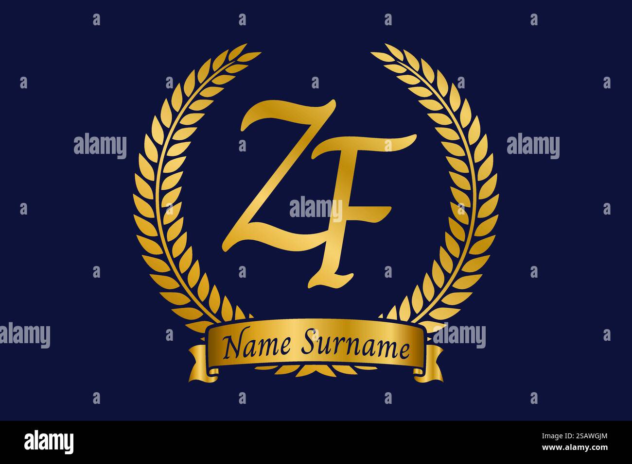 Initial letter Z and F, ZF monogram logo design with laurel wreath ...