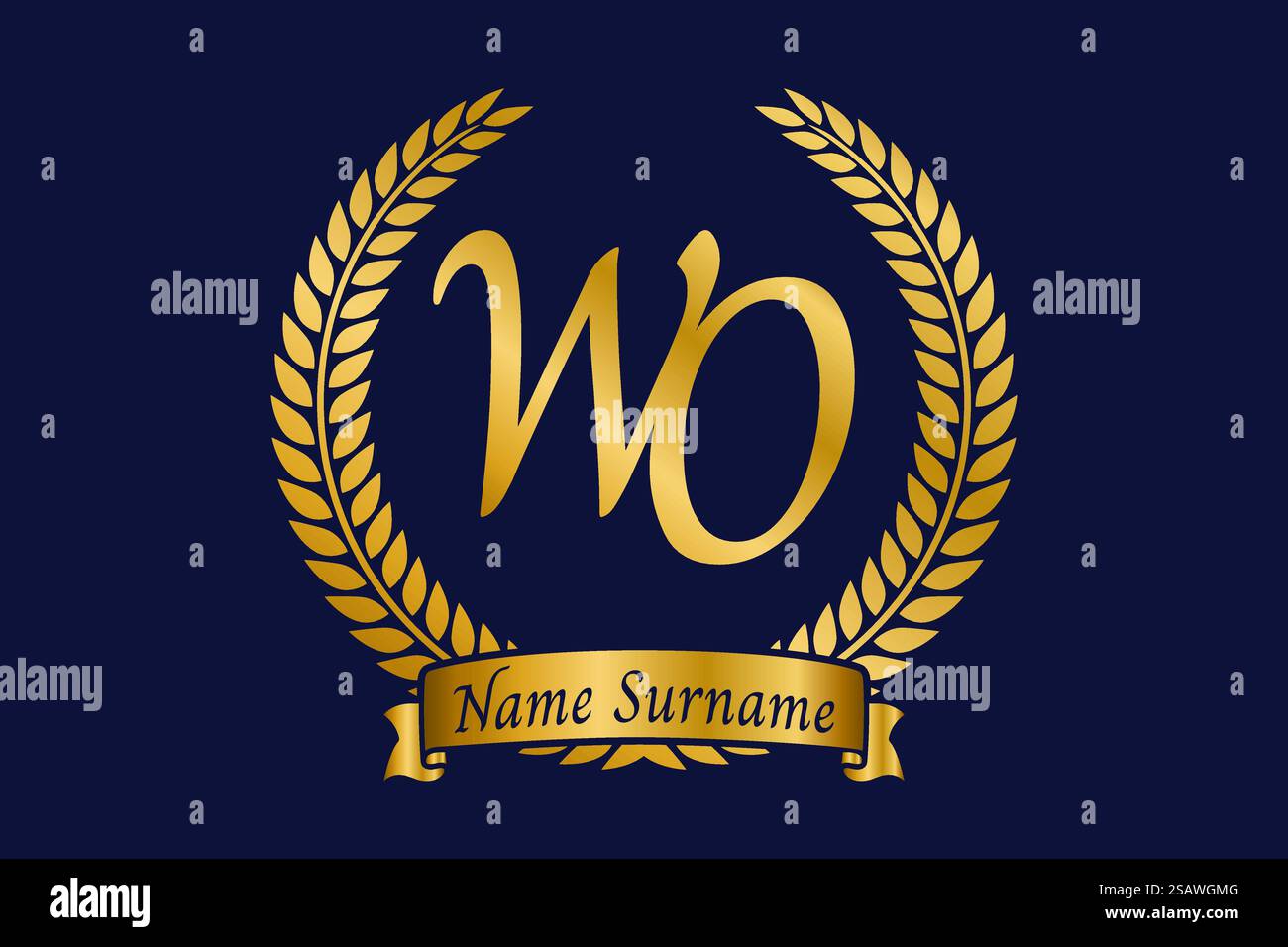 Initial letter W and O, WO monogram logo design with laurel wreath ...
