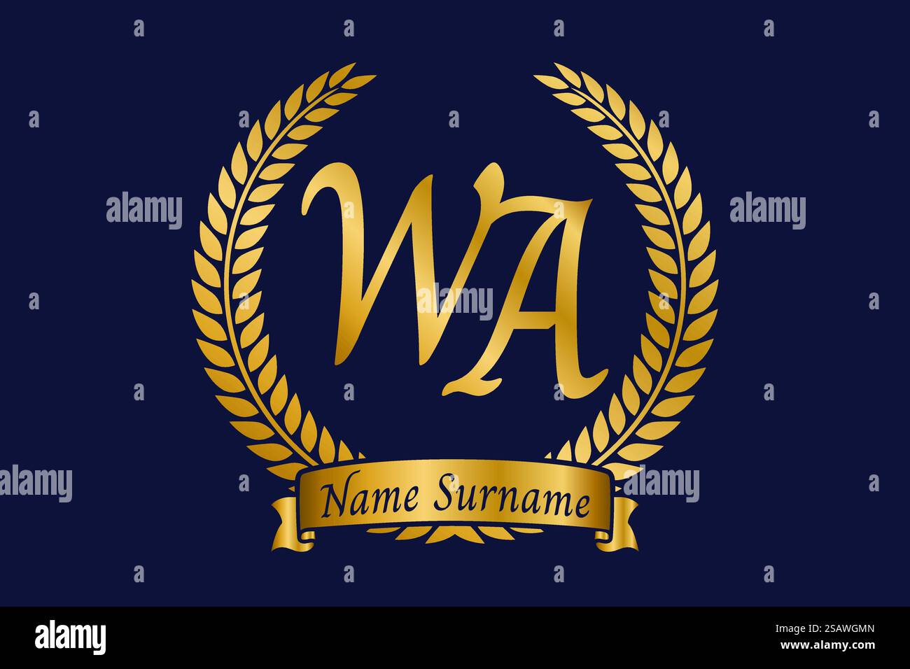 Initial letter W and A, WA monogram logo design with laurel wreath ...