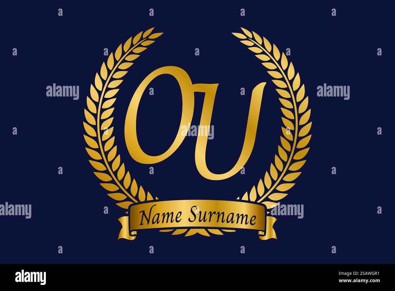 Initial letter O and U, OU monogram logo design with laurel wreath ...