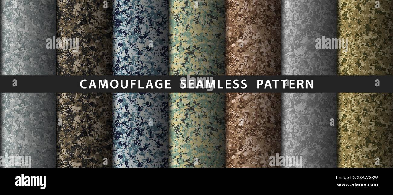 Set camouflage military seamless pattern. Vector soldier uniform fabrix ...