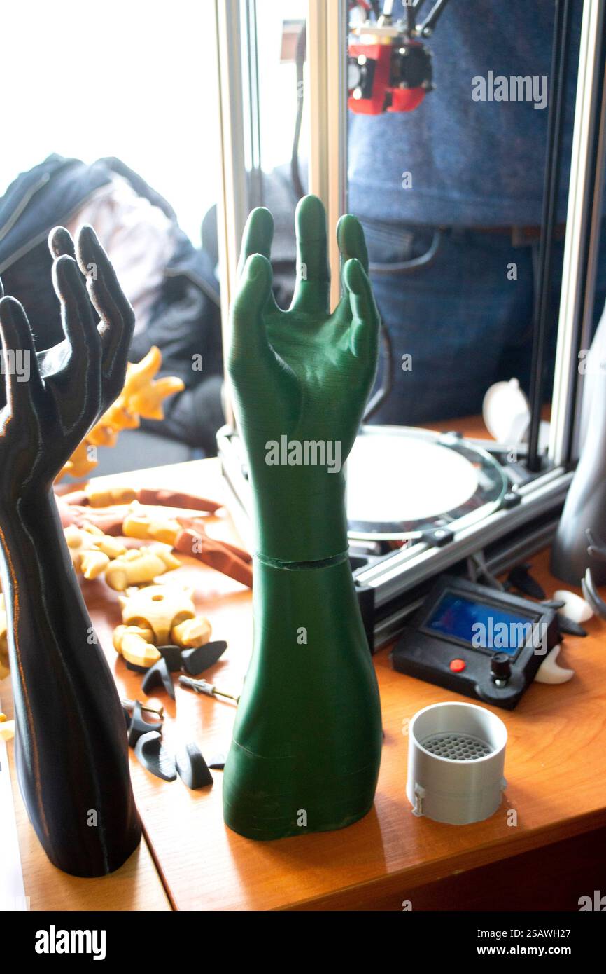 Art objects human hand printed on 3D printer. Interior model created on ...