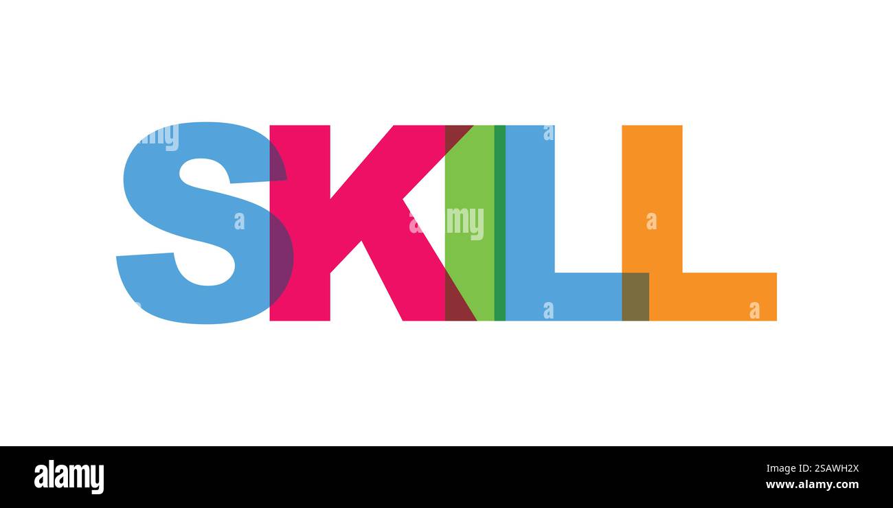 Skill card text. Modern lettering poster. Color word art slogan icon ...