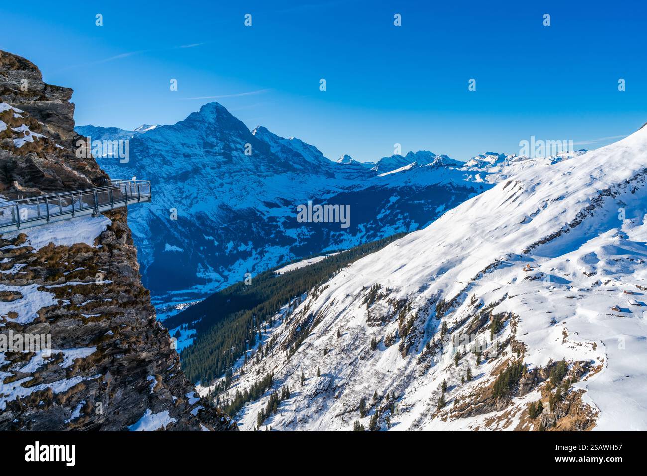Winter landscape with snow covered peaks seen from the First mountain ...