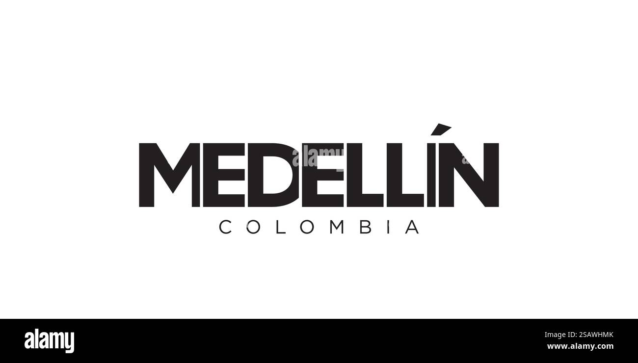 Medellin in the Colombia emblem for print and web. Design features geometric style, vector ...