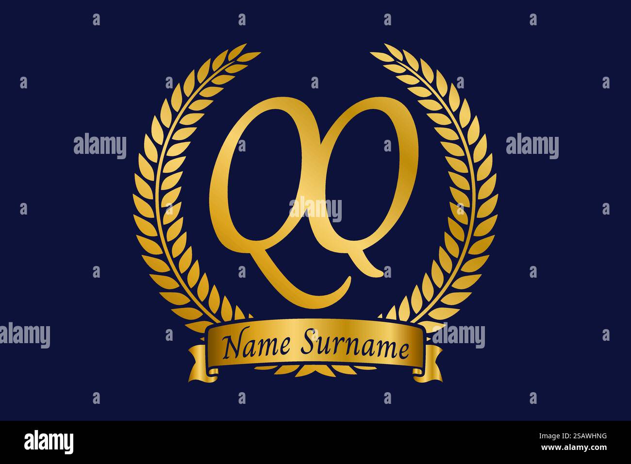 Initial letter Q and Q, QQ monogram logo design with laurel wreath. Luxury golden emblem with ...