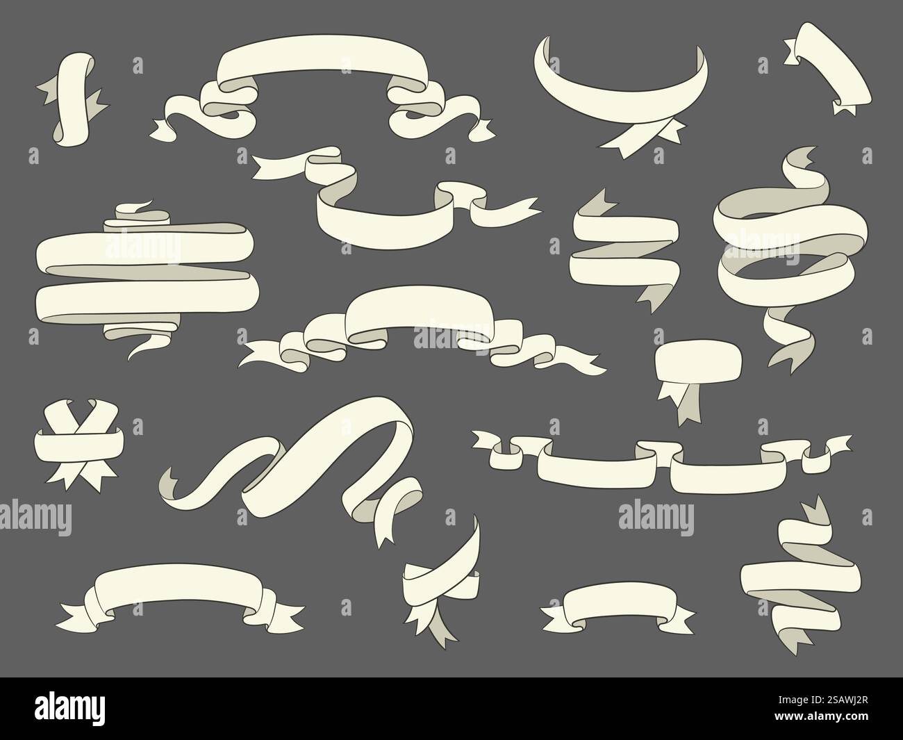 White vintage ribbon banners old classic set retro design elements ...