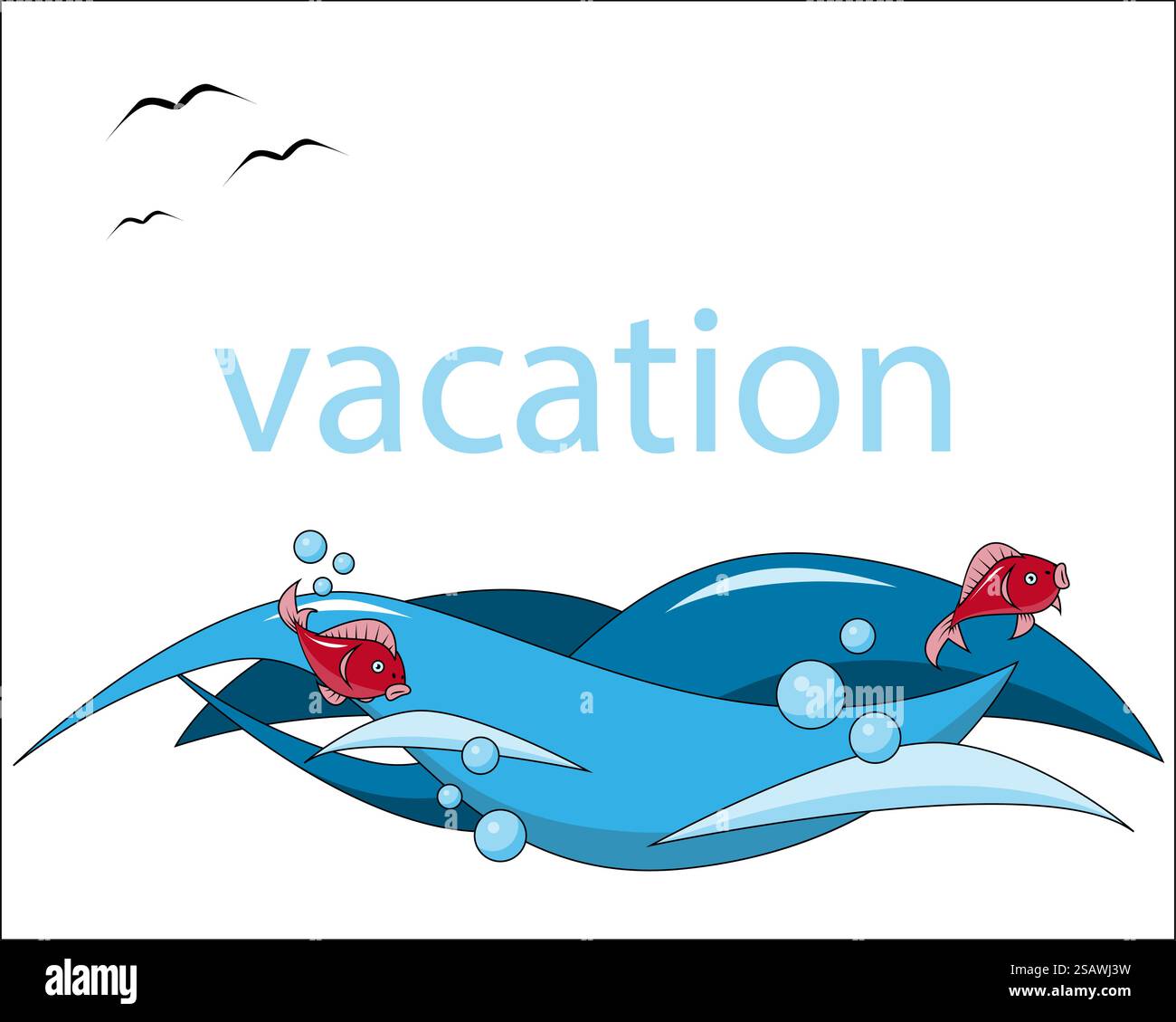 vacation background sea fish wave vector illustration. vacation ...