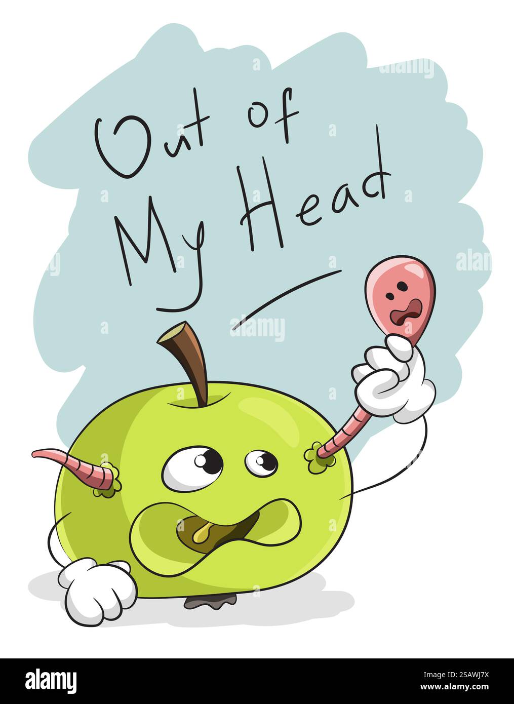 Out of my head slogan concept clean mind apple with worm. Vector ...
