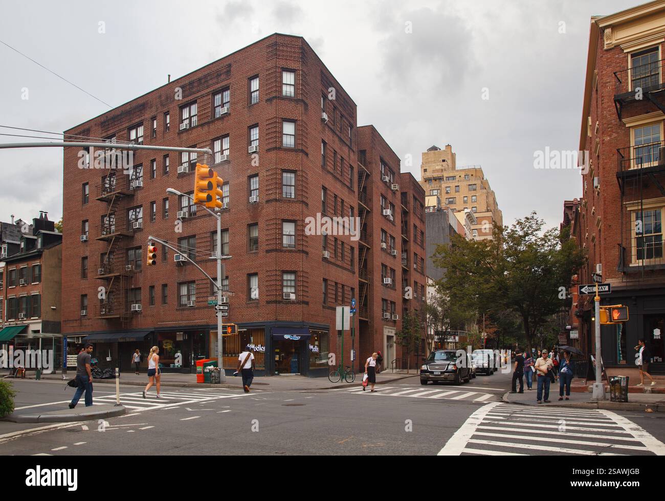 A Typical brick building on tje corner of Christopher st and Hudson street in Greenwhich Village ...