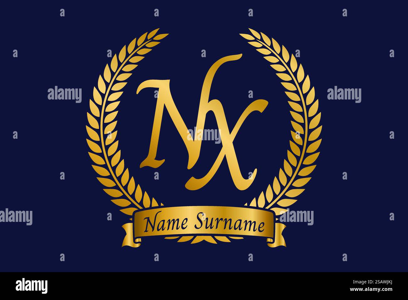 Initial letter N and X, NX monogram logo design with laurel wreath ...