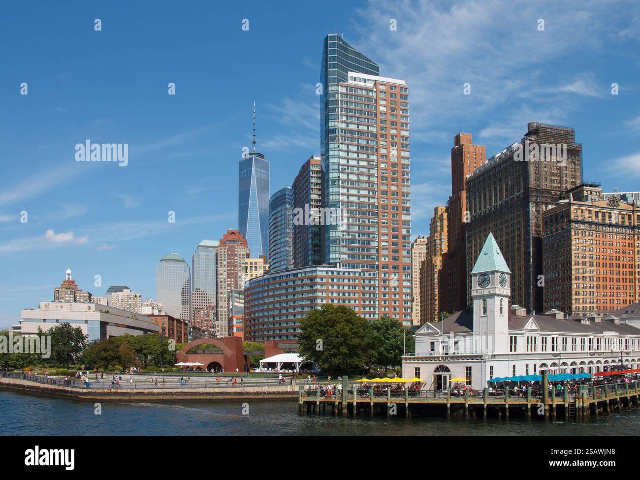 The Battery Park, hisotirc Pier A and the buildings of downtown ...