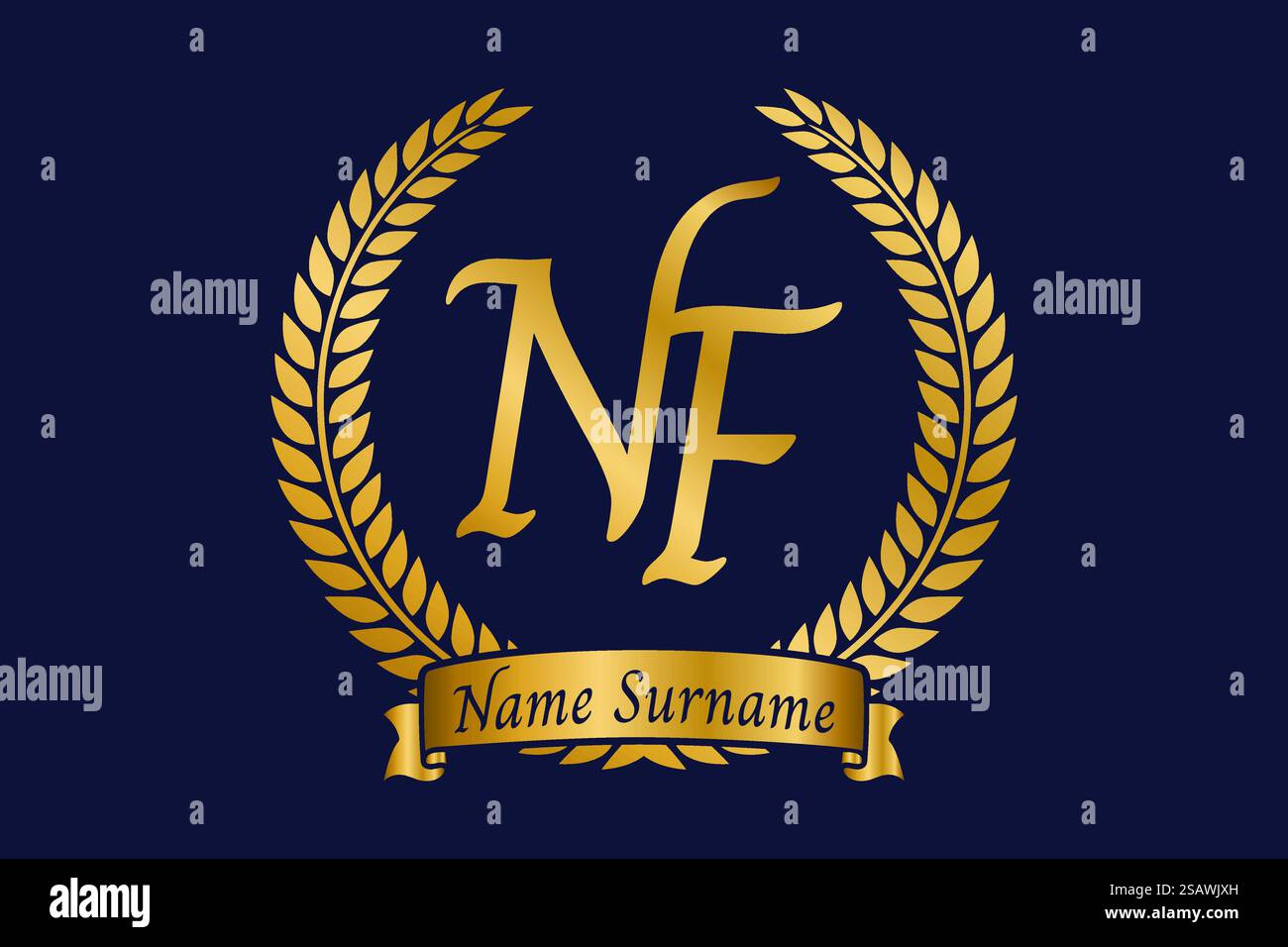 Initial letter N and F, NF monogram logo design with laurel wreath ...