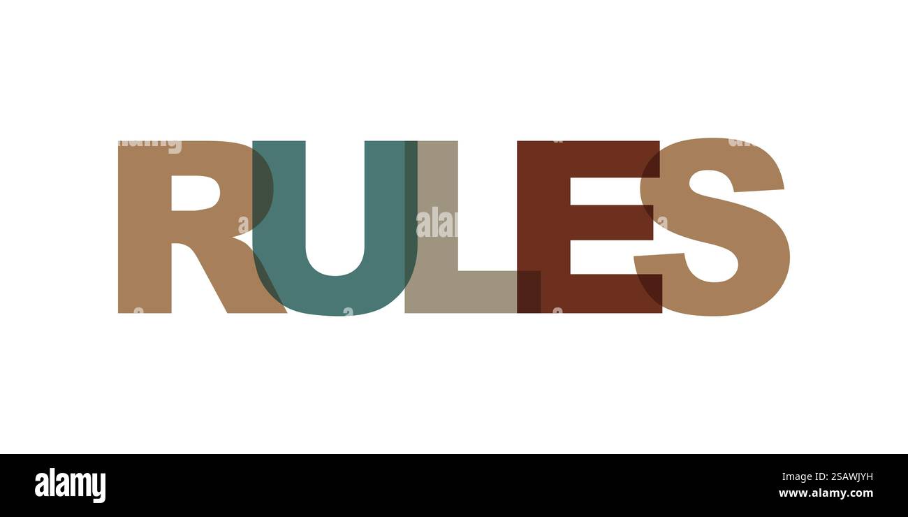 Rules business card text. Modern lettering poster. Color word art ...
