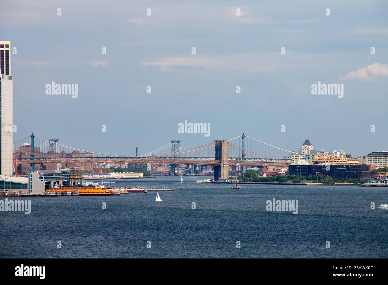 The Brooklyn and Manhattan bridges over Hudson river connecting ...