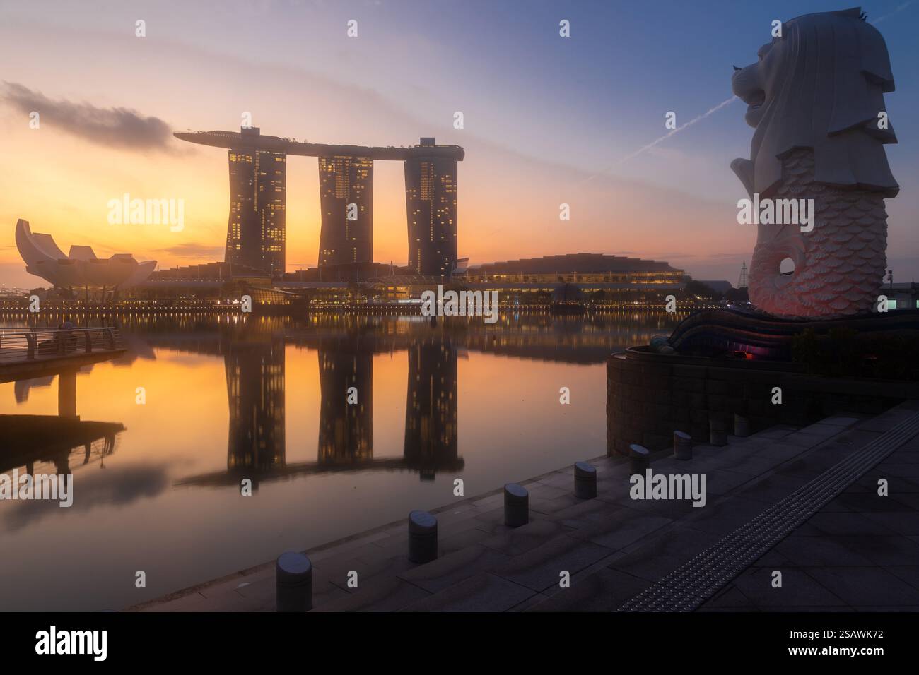sunrise at the promenade with Marina Bay Sands hotel, the iconic ...