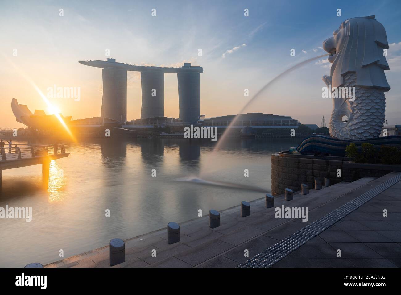 sunrise at the promenade with Marina Bay Sands hotel, the iconic ...