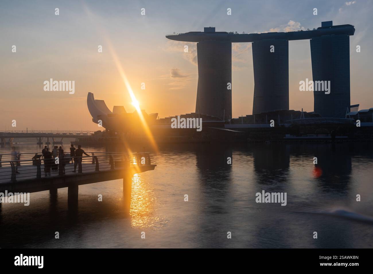 sunrise at the promenade with Marina Bay Sands hotel, the iconic ...