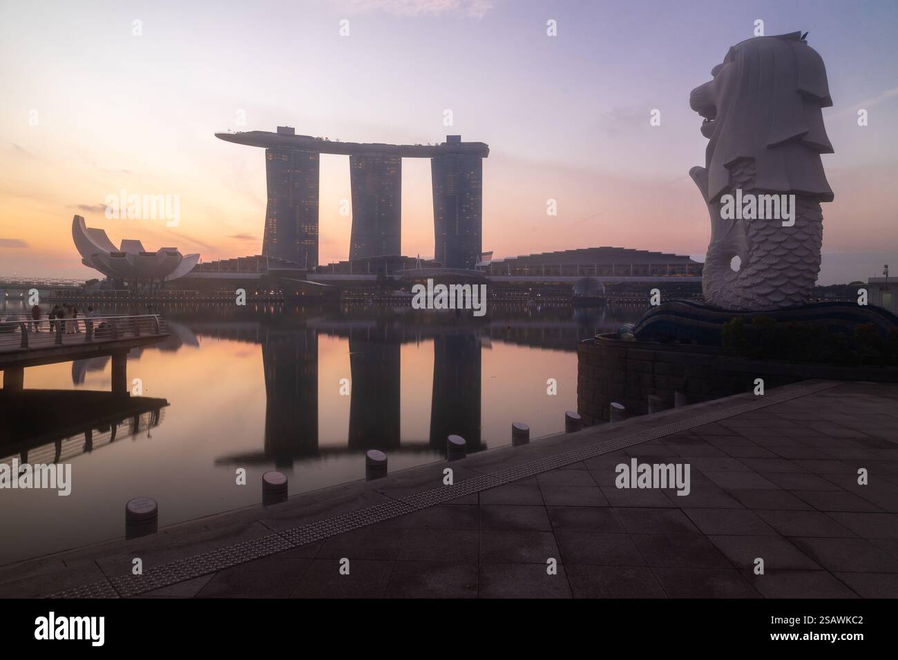sunrise at the promenade with Marina Bay Sands hotel, the iconic ...
