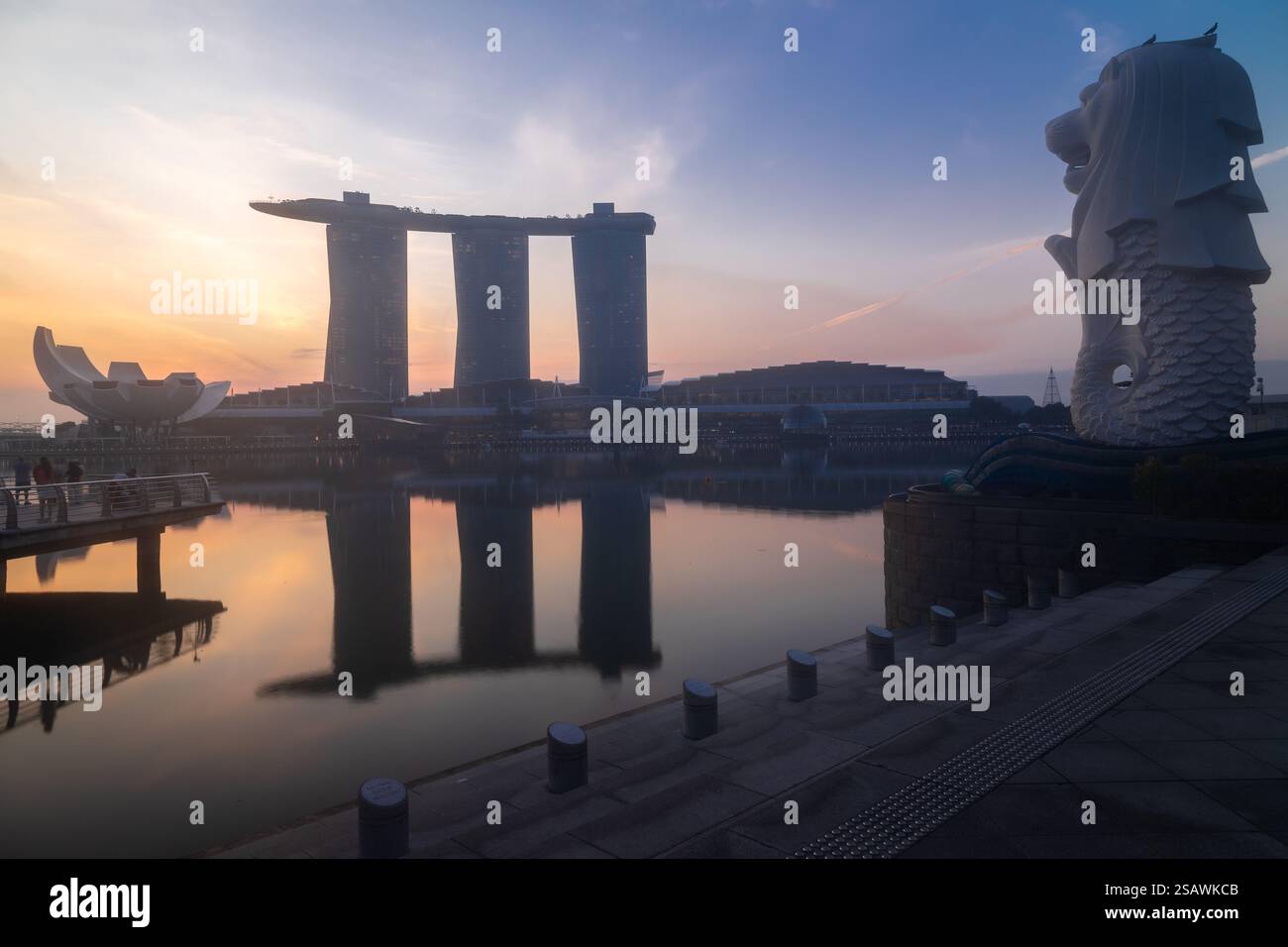 sunrise at the promenade with Marina Bay Sands hotel, the iconic ...