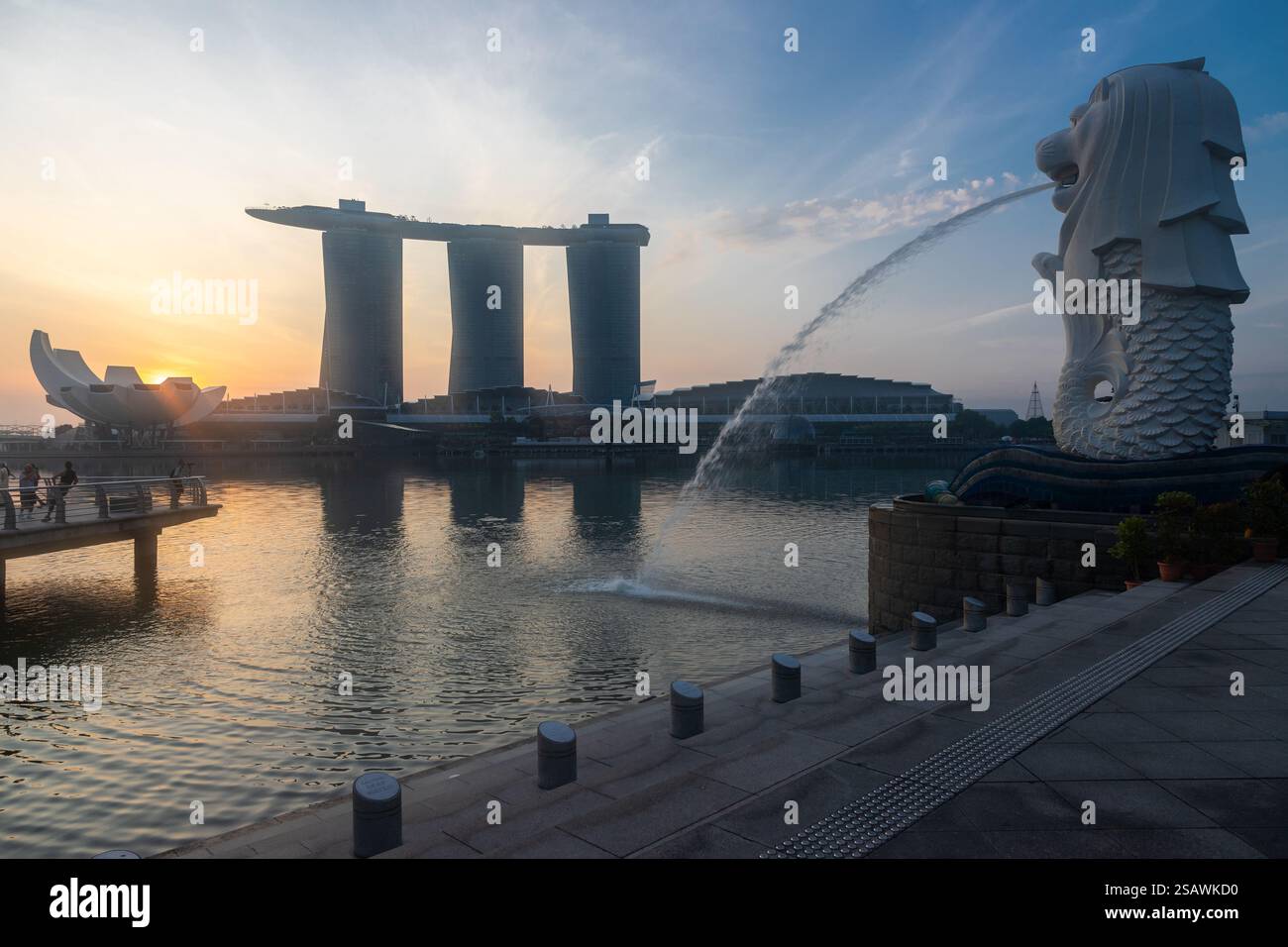 sunrise at the promenade with Marina Bay Sands hotel, the iconic ...
