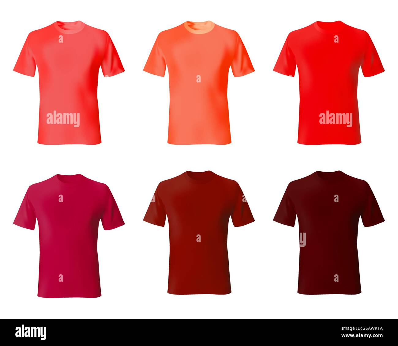 T shirt design template. Set men shirts red color. Realistic mockup ...