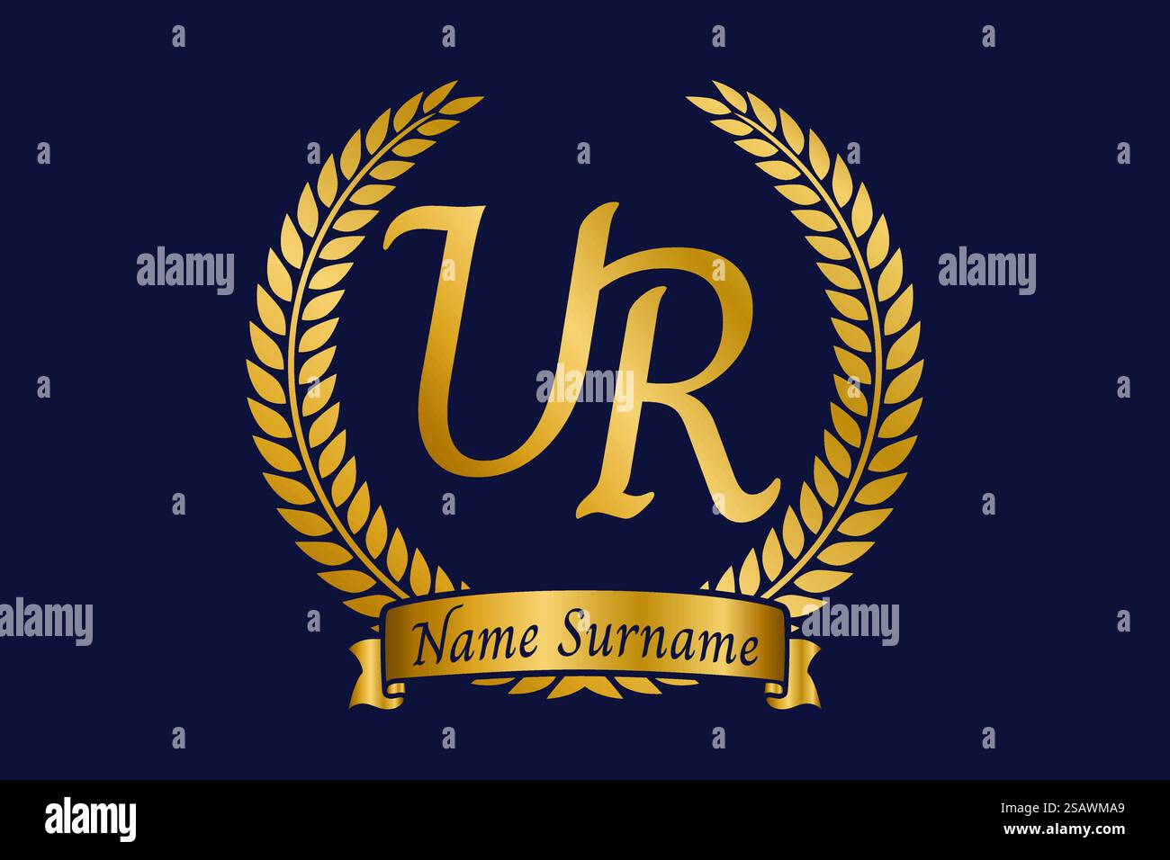 Initial letter U and R, UR monogram logo design with laurel wreath ...