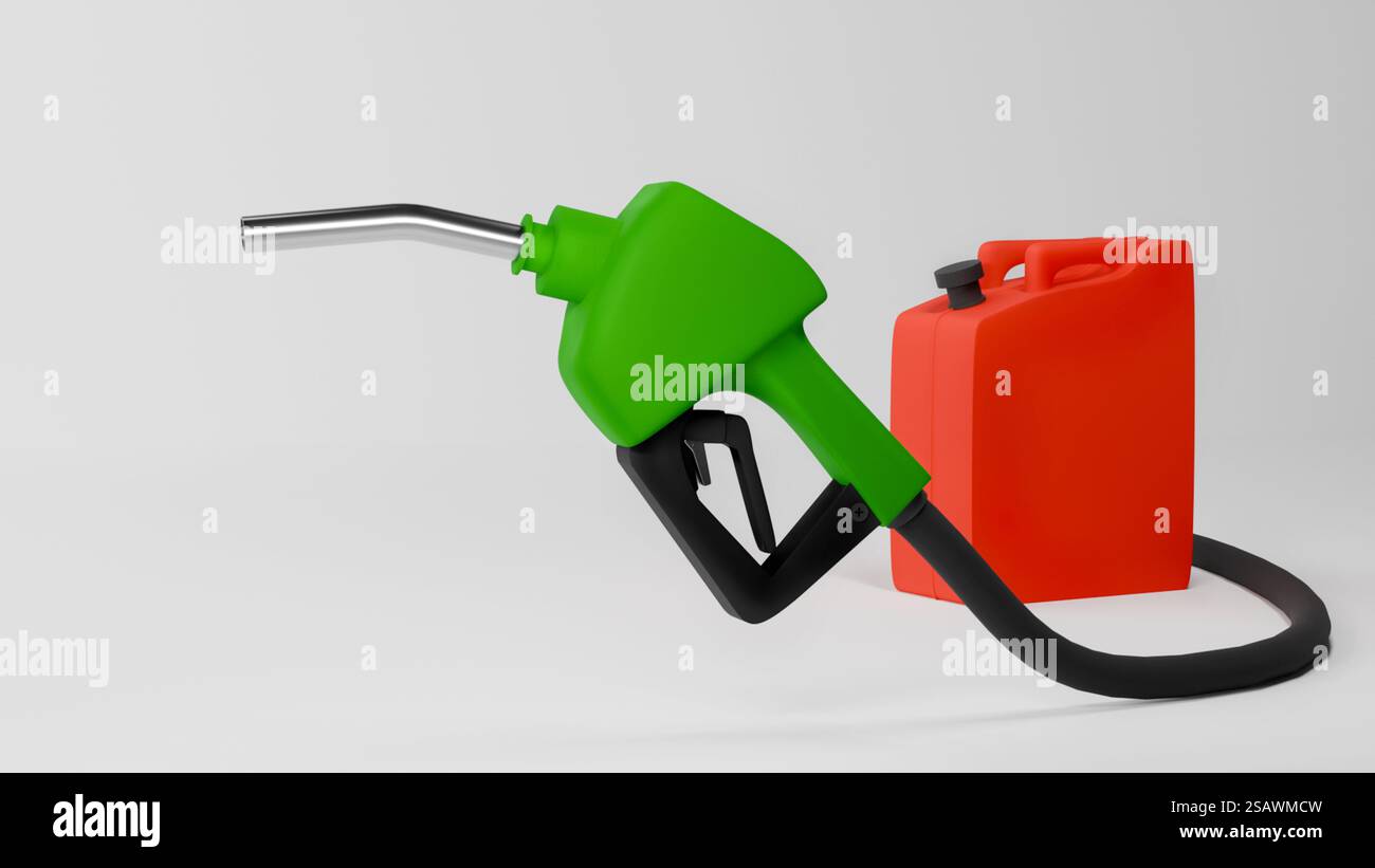 3D model of a green fuel gun and a red canister on a white background ...