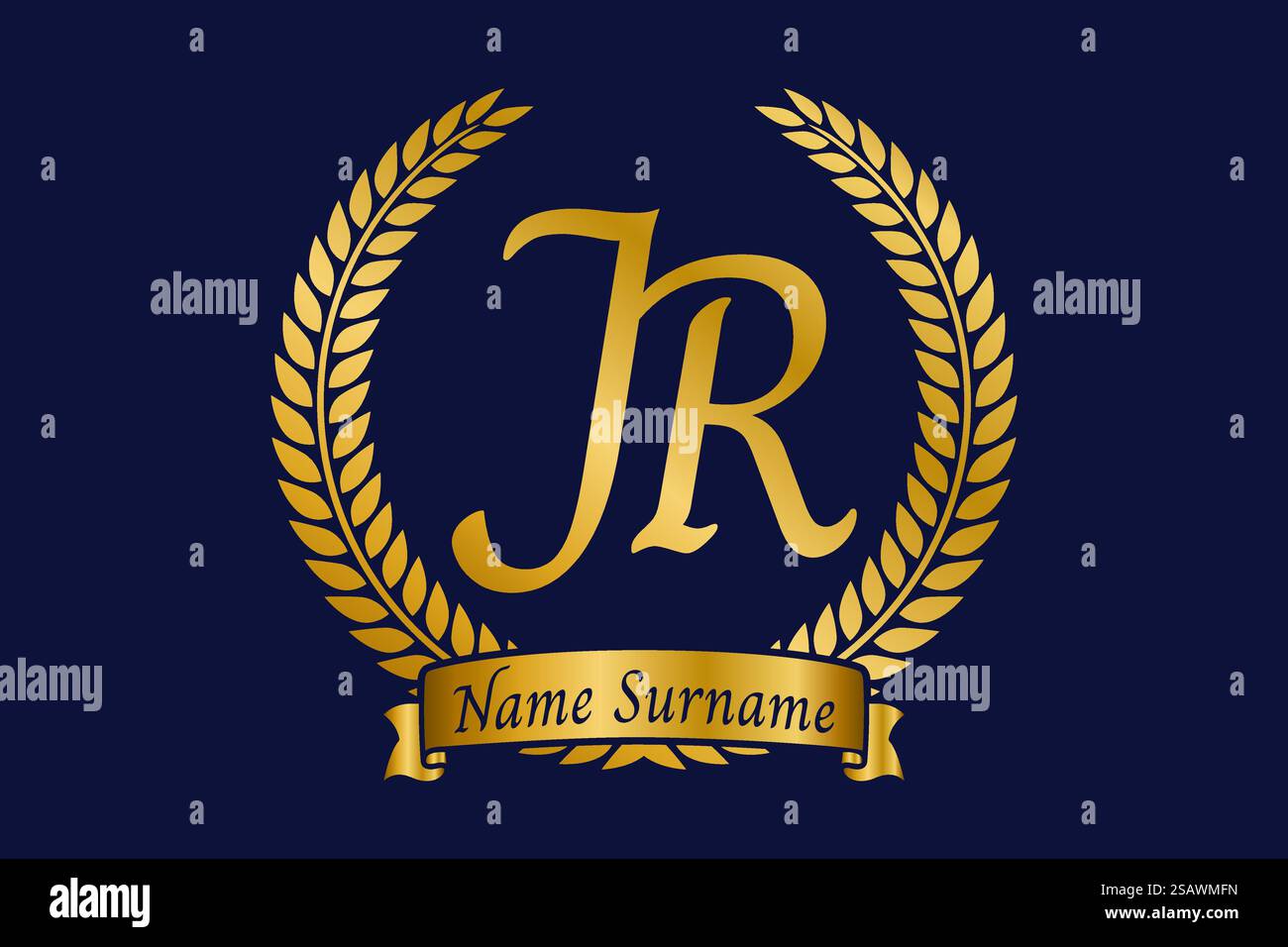 Initial letter J and R, JR monogram logo design with laurel wreath ...