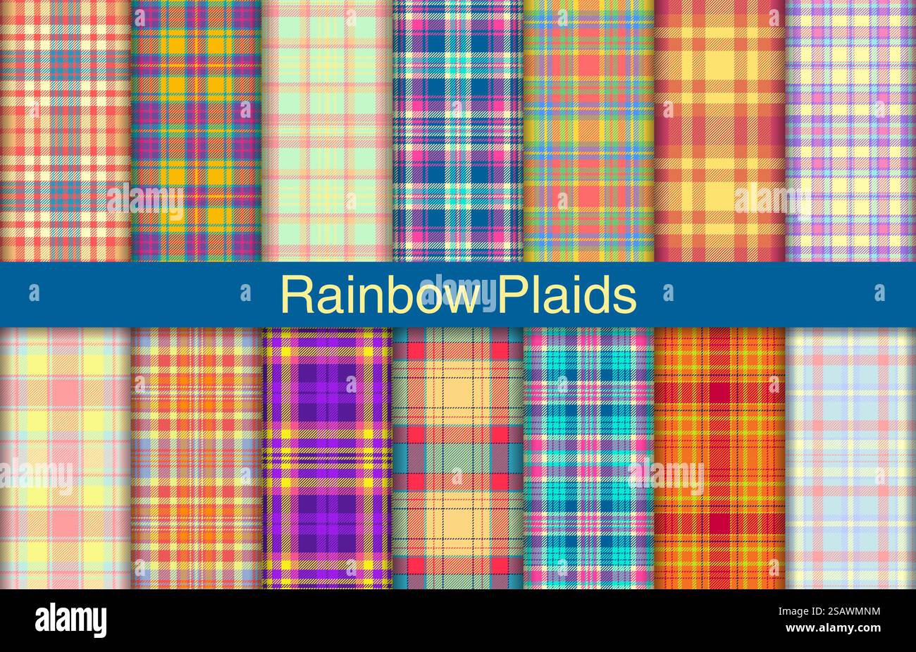 Rainbow plaid collection, textile design, checkered fabric pattern for shirt, dress, suit ...